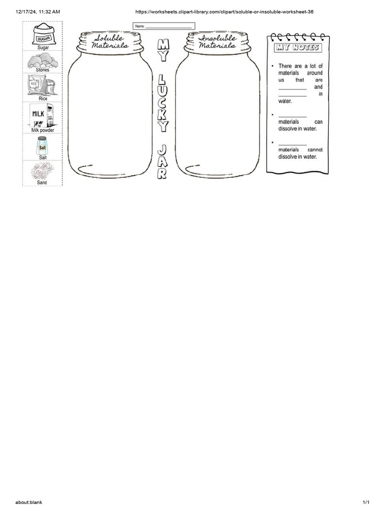 Soluble vs. Insoluble Worksheet | PDF