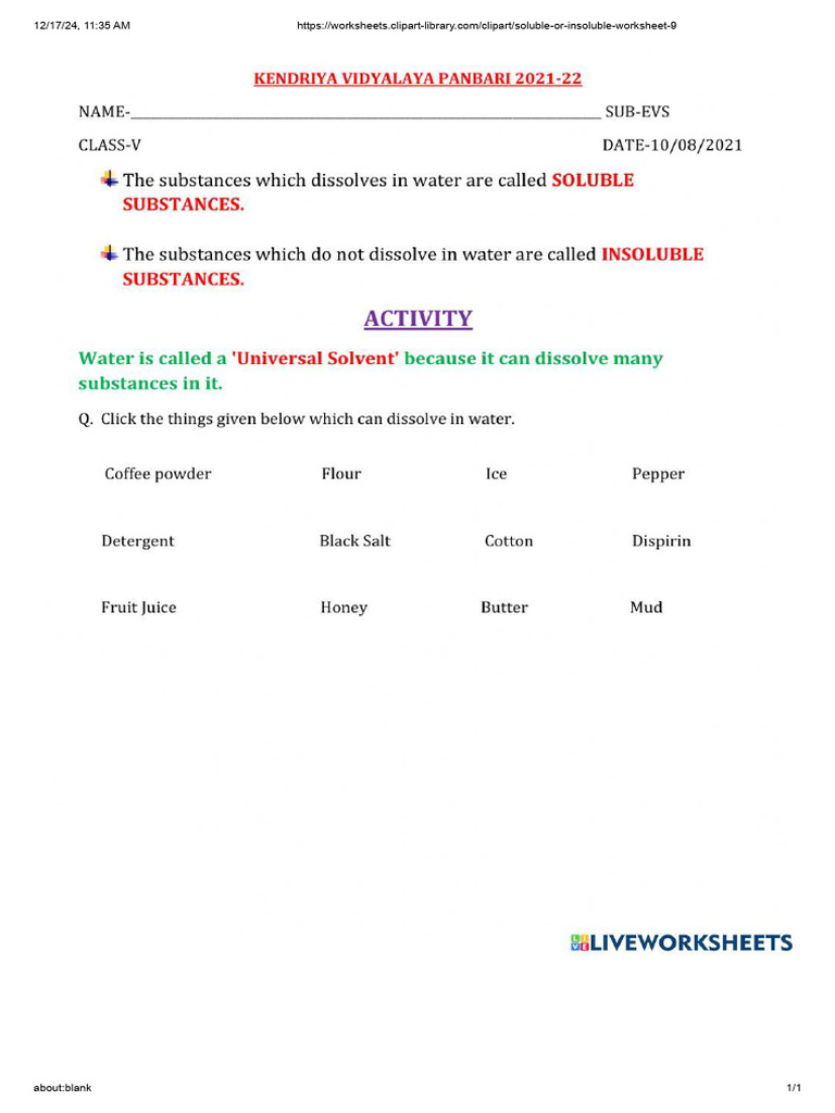 Https Worksheets - Clipart-Library - Com Clipart Soluble-Or-Insoluble ...