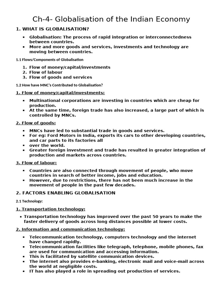 Ch-4- Globalisation of the Indian Economy | PDF | Globalization | Multinational Corporation