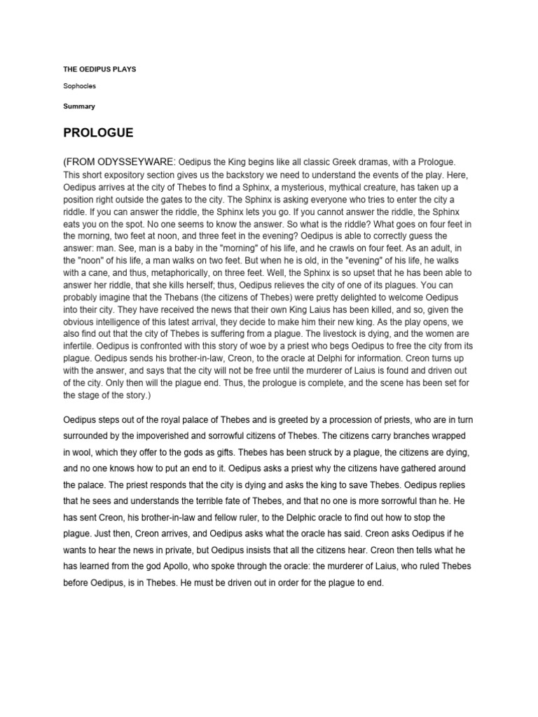 Oedipus the King Summary | PDF | Oedipus