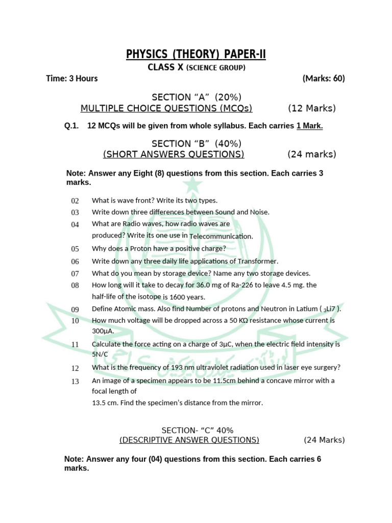 Physics Preliminary Exam Paper HEJ Class X | PDF | Proton | Radioactive ...