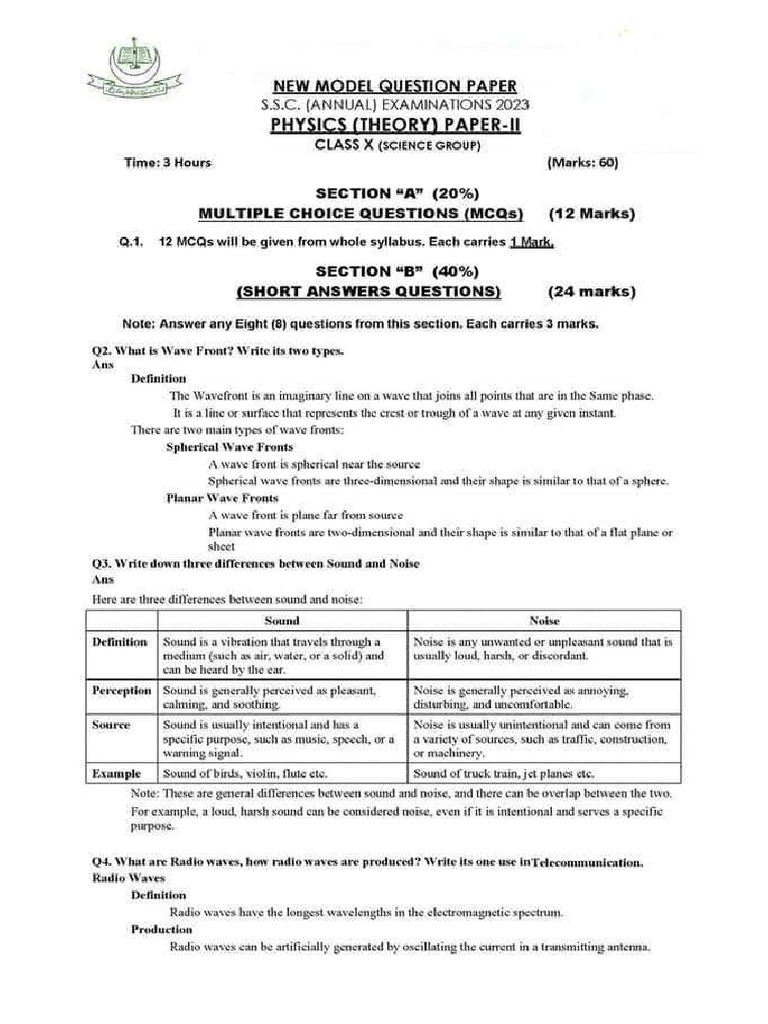 Physics Solved Model Paper | PDF
