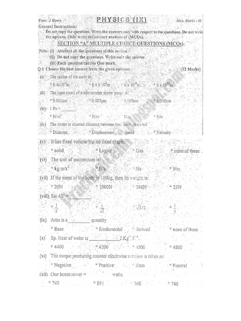Physics Class X Paper | PDF