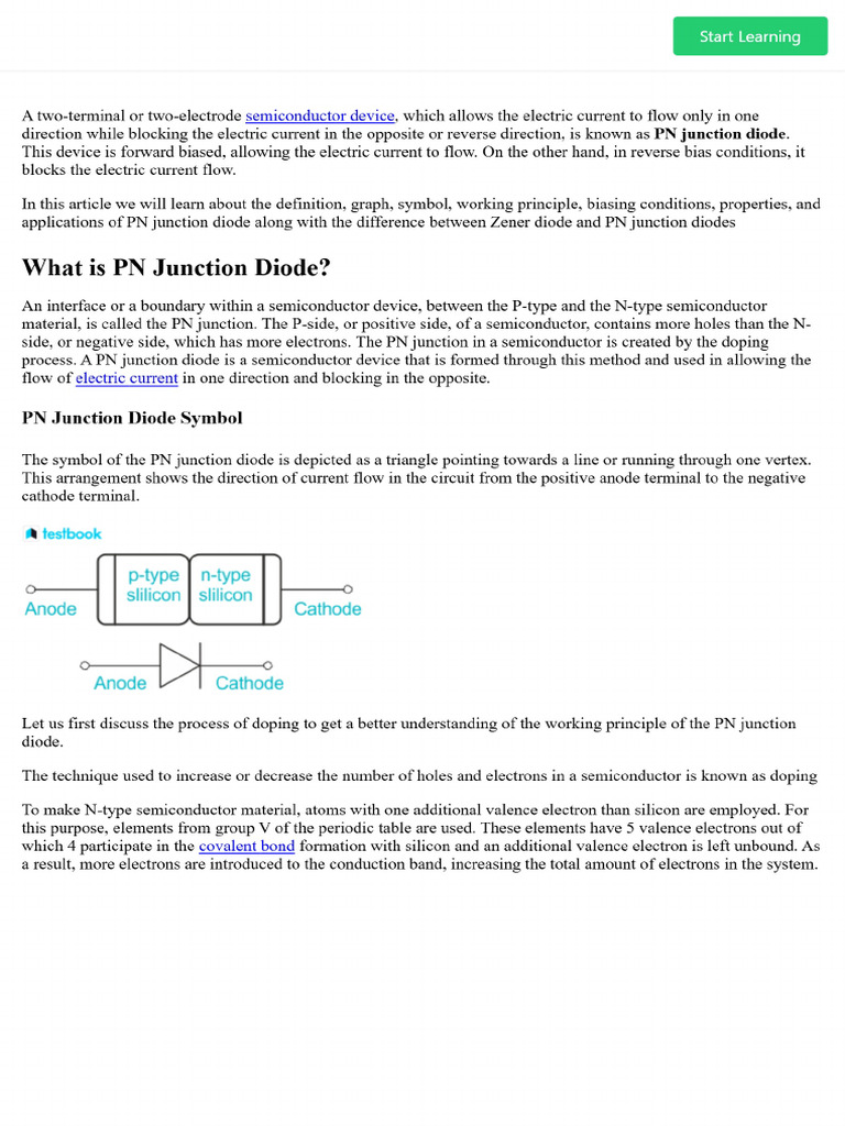 PN Junction Diode - Definition, Diagram, Formation, Characteristics | PDF
