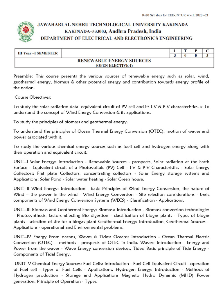 Res Syllabus | PDF | Solar Energy | Renewable Energy