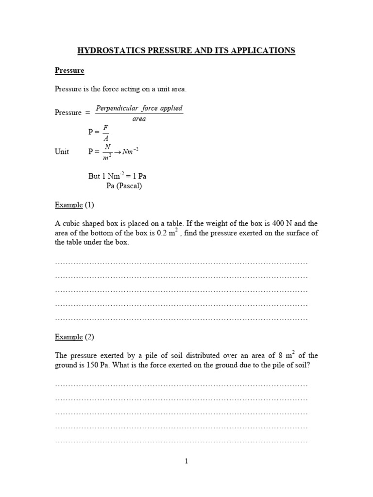 Hydrostatics pressure | PDF | Buoyancy | Pressure