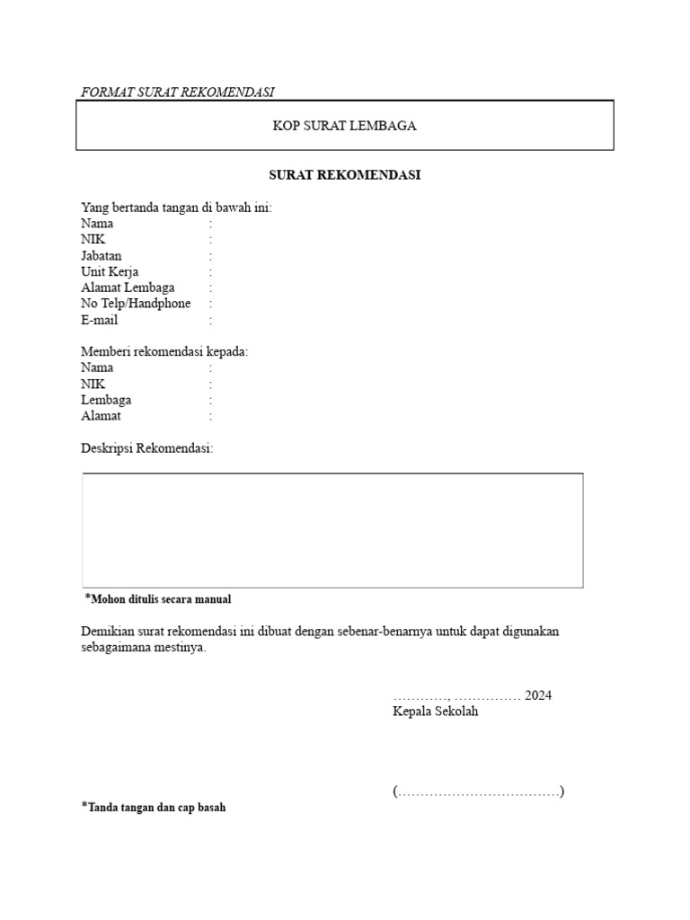 Format Surat Rekomendasi | PDF