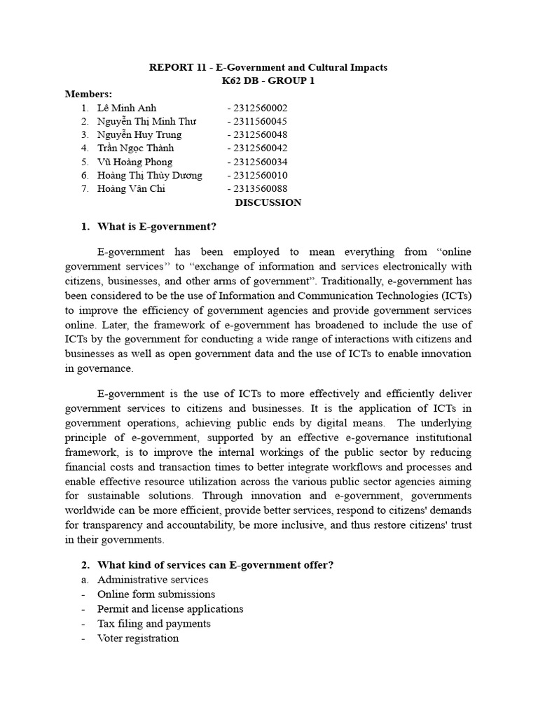 REPORT 11 - GROUP 1 - E-Government and Cultural Impacts | PDF | E ...