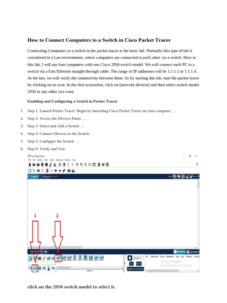 How to Connect Computers to a Switch in Cisco Packet Tracer | PDF