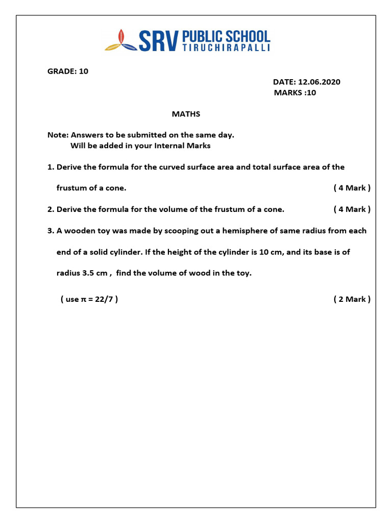 Grade 10 Maths Cat 12 06 20 | PDF