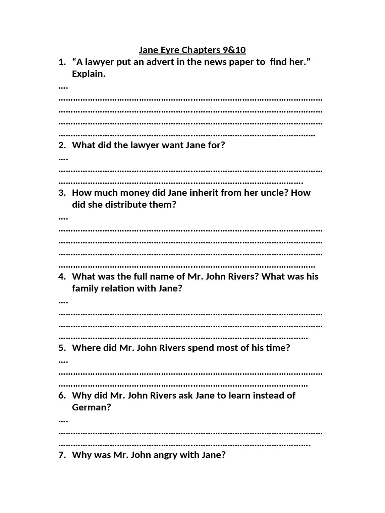 Jane Eyre Chapters 9 & 10 Analysis | PDF