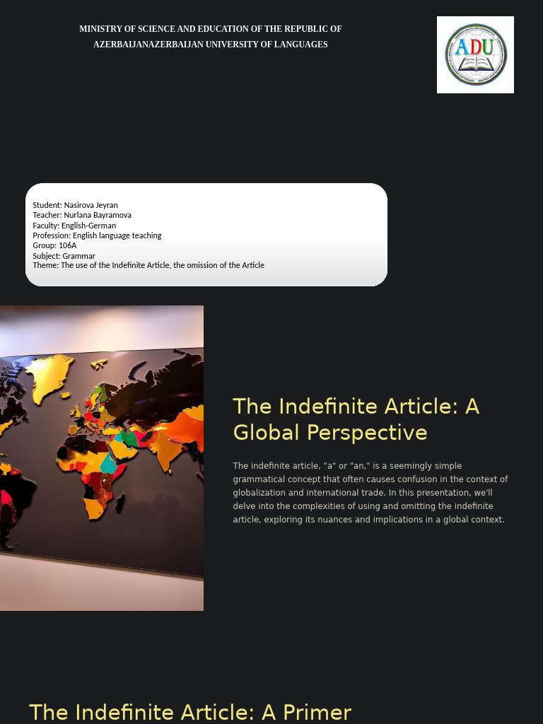 The Indefinite Article A Global Perspective | PDF | Noun | Communication