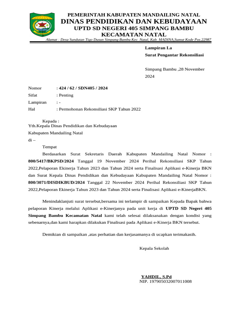 Permohonan Rekonsiliasi SKP 2022 | PDF