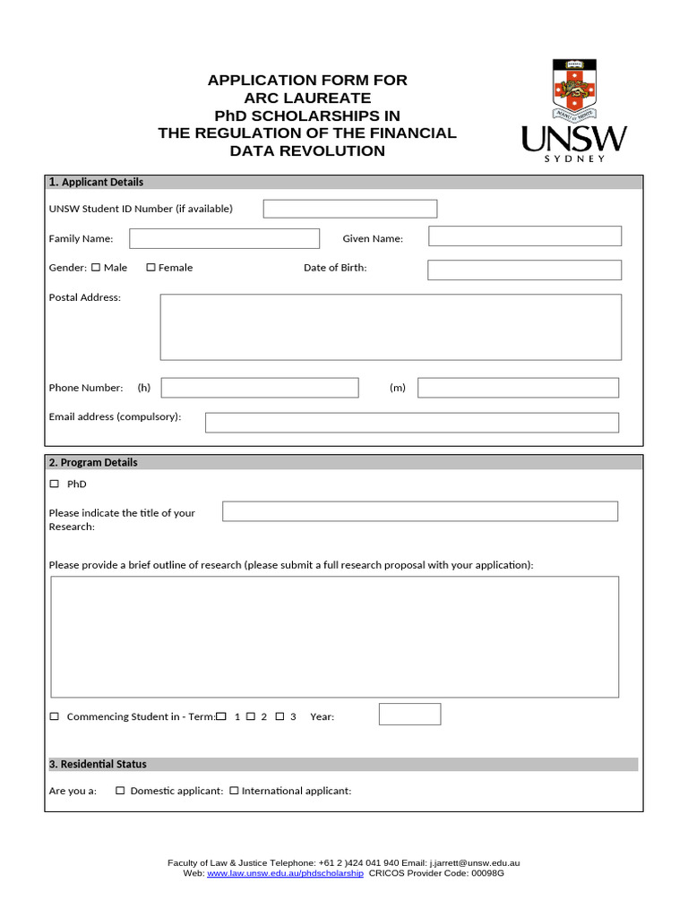 2021 12 Application Form For Arc Laureate PHD Scholarships 2021 Update ...