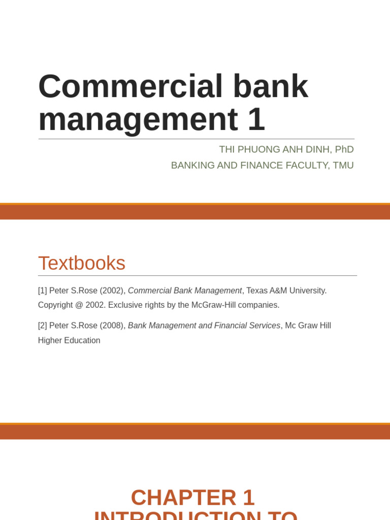 Chapter01 Introduction to Commercial Banks | PDF | Banks | Balance Sheet