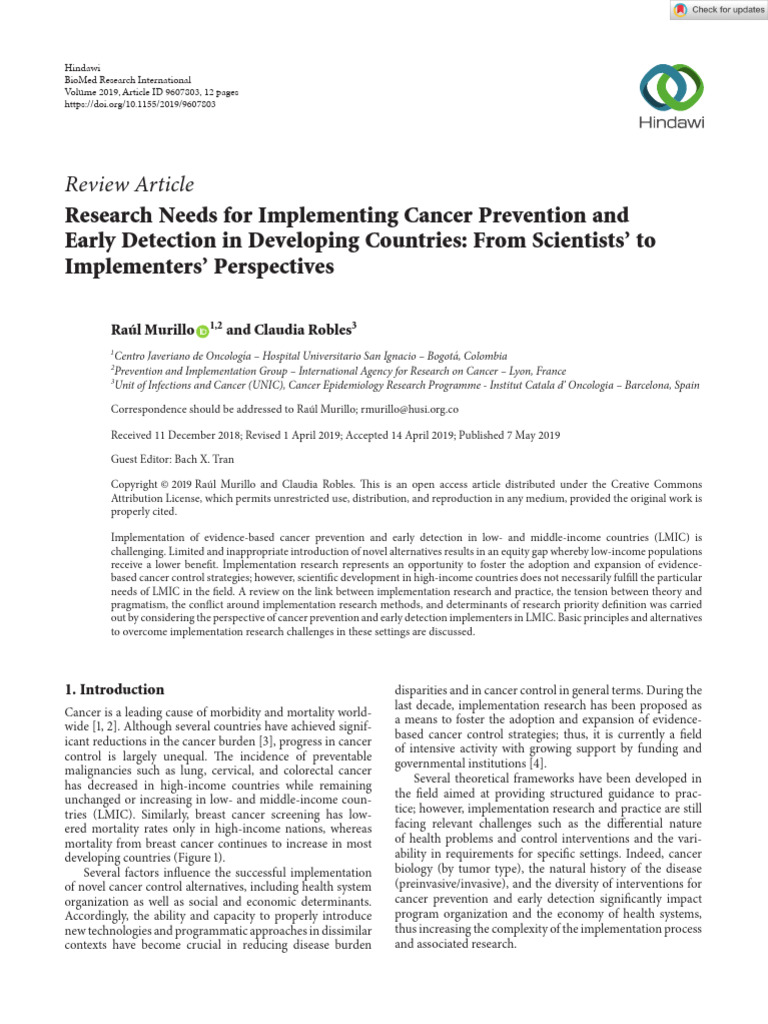 BioMed Research International - 2019 - Murillo - Research Needs For ...