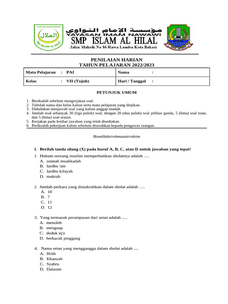 Fix Soal Ph2 Pai Kelas 7 Tp.22-23 | PDF