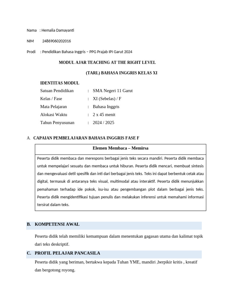 Modul Ajar TaRL Fixed | PDF