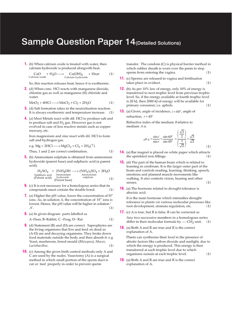 CBSE Sample Paper 14 Science Class 10th | PDF | Leaf | Stoma