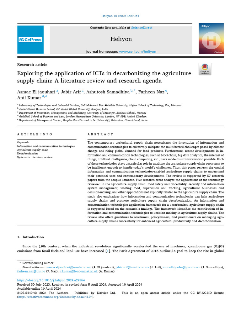 ICTs in Decarbonizing Agriculture Supply Chains | PDF | Machine Learning | Agriculture