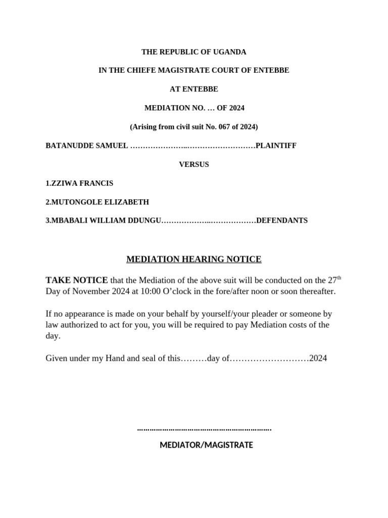 Mediation Notice Ddungu | PDF