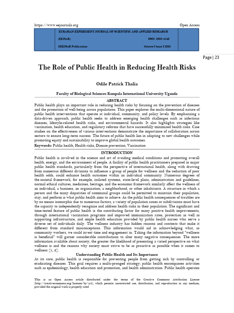 The Role of Public Health in Reducing Health Risks (WWW - Kiu.ac - Ug ...