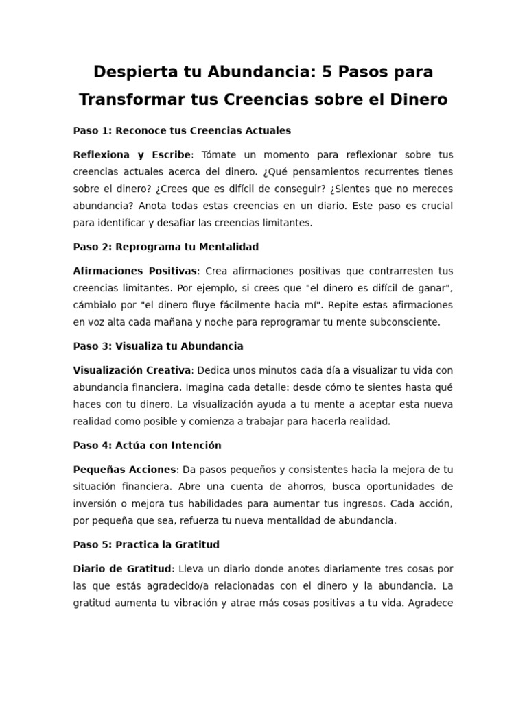 5 Pasos para Transformar Creencias Financieras | PDF