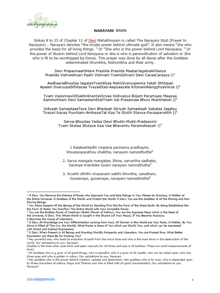 Narayani Stuti: Lyrics and Benefits | PDF | Devi | Theistic Indian ...