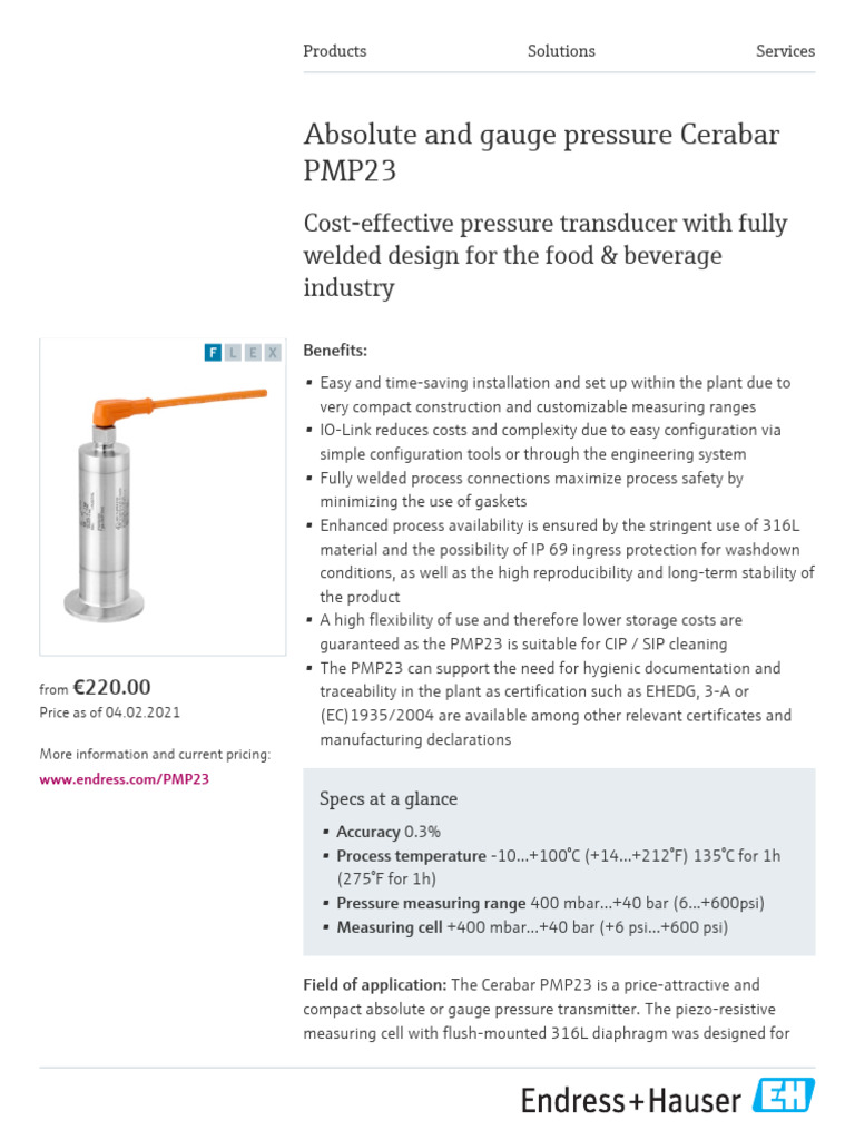 Endress-Hauser_Cerabar_PMP23_EN | PDF | Pressure Measurement | Pressure