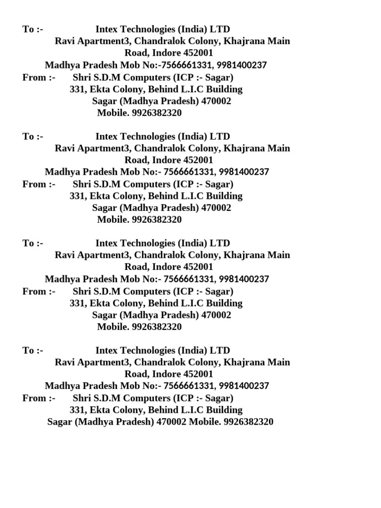 Address Indore TRC | PDF