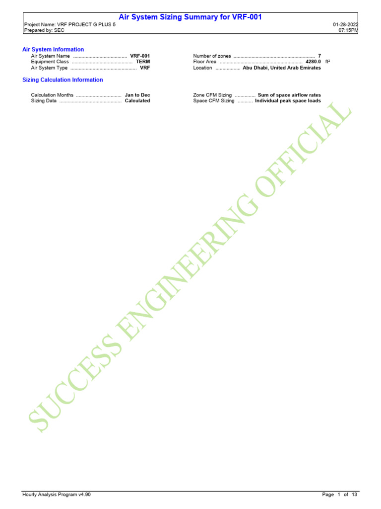 VRF Design Report in Hap | PDF | Ventilation (Architecture) | Latent Heat