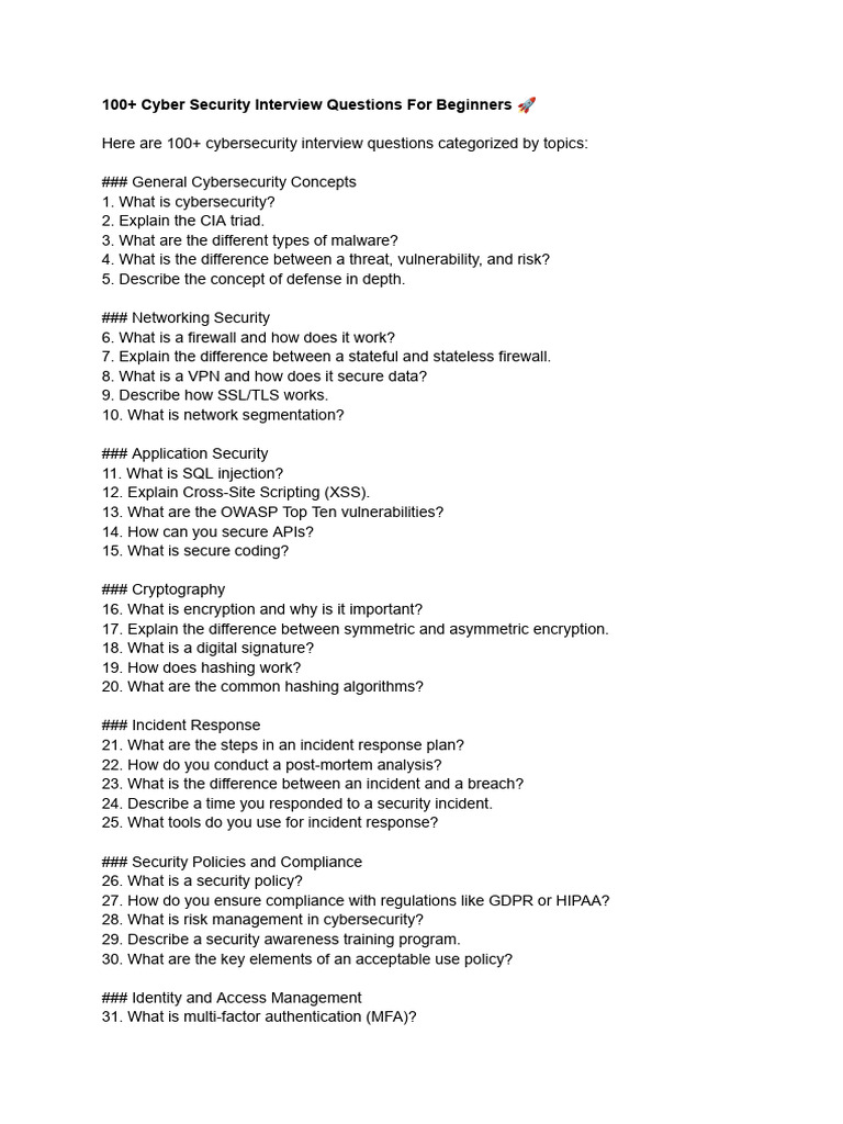 100+ Cyber Security Interview Questions | PDF | Security | Computer Security