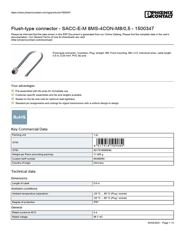 M8 Flush-Type Connector 1500347 | PDF | Electrical Connector ...