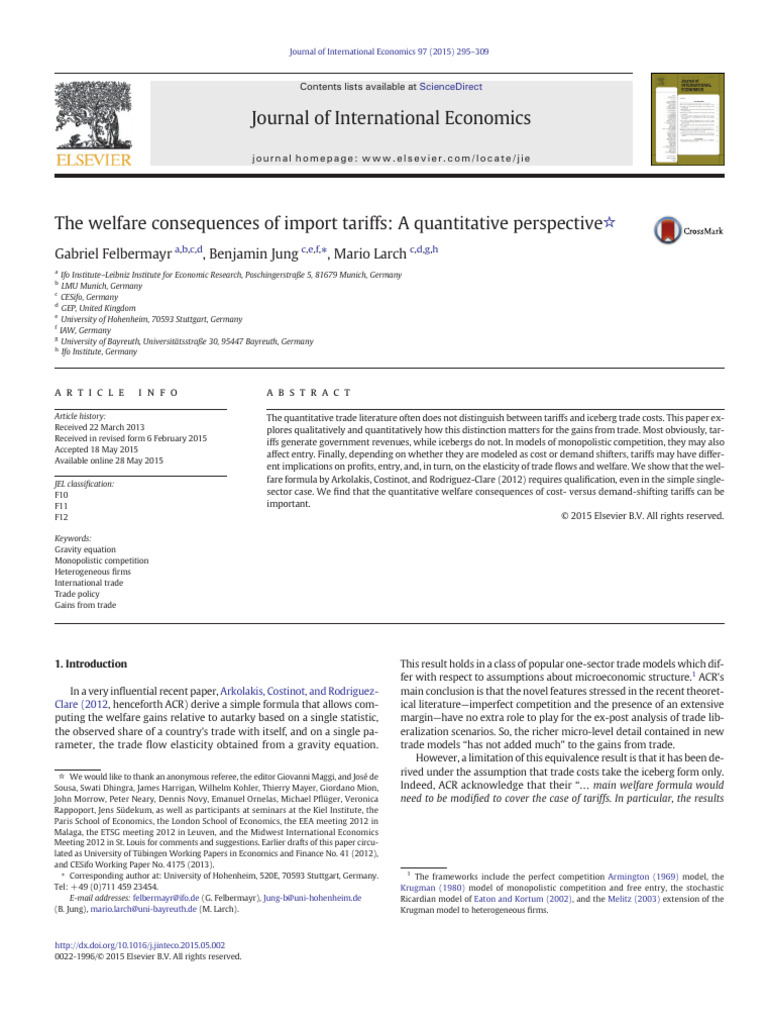 The welfare consequences of import tariffs A quantitative perspective ...