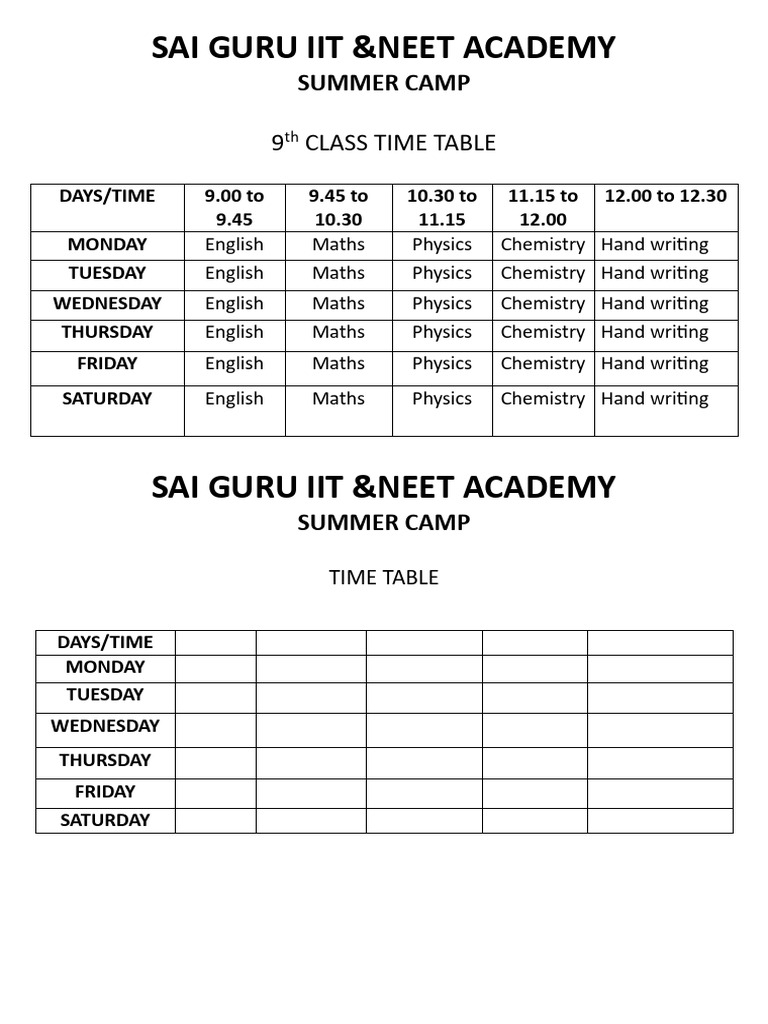 Time Table 9 | PDF