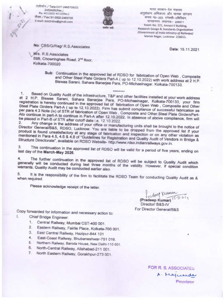 RDSO Certificate | PDF