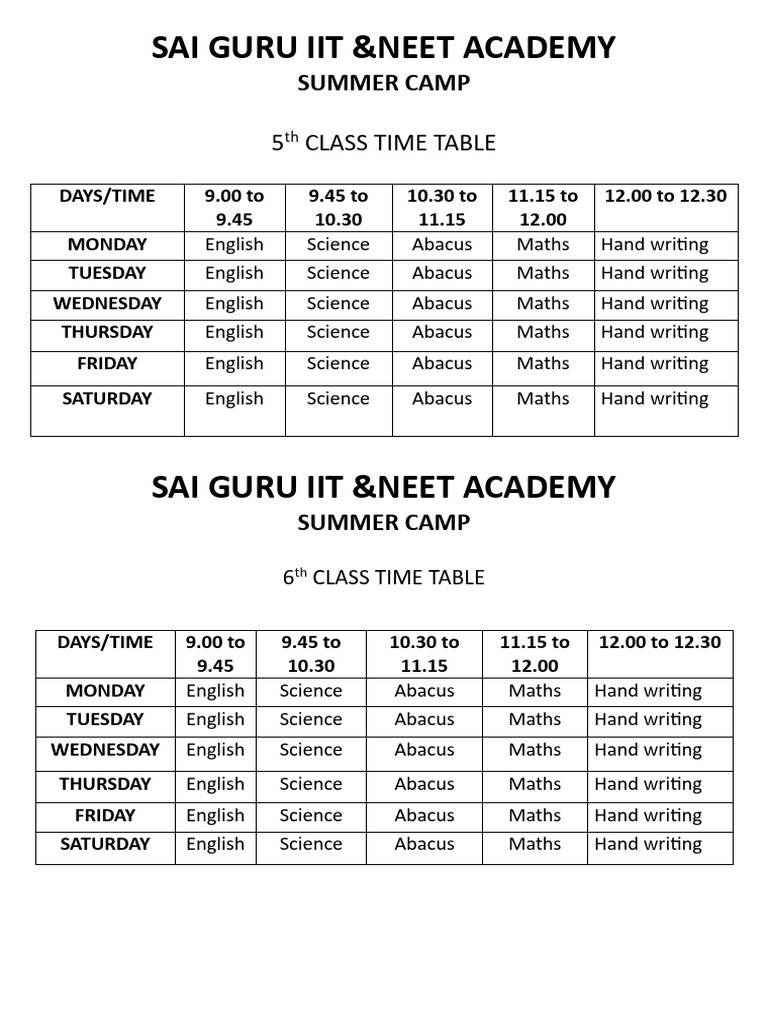 Time Table 5 & 6 | PDF