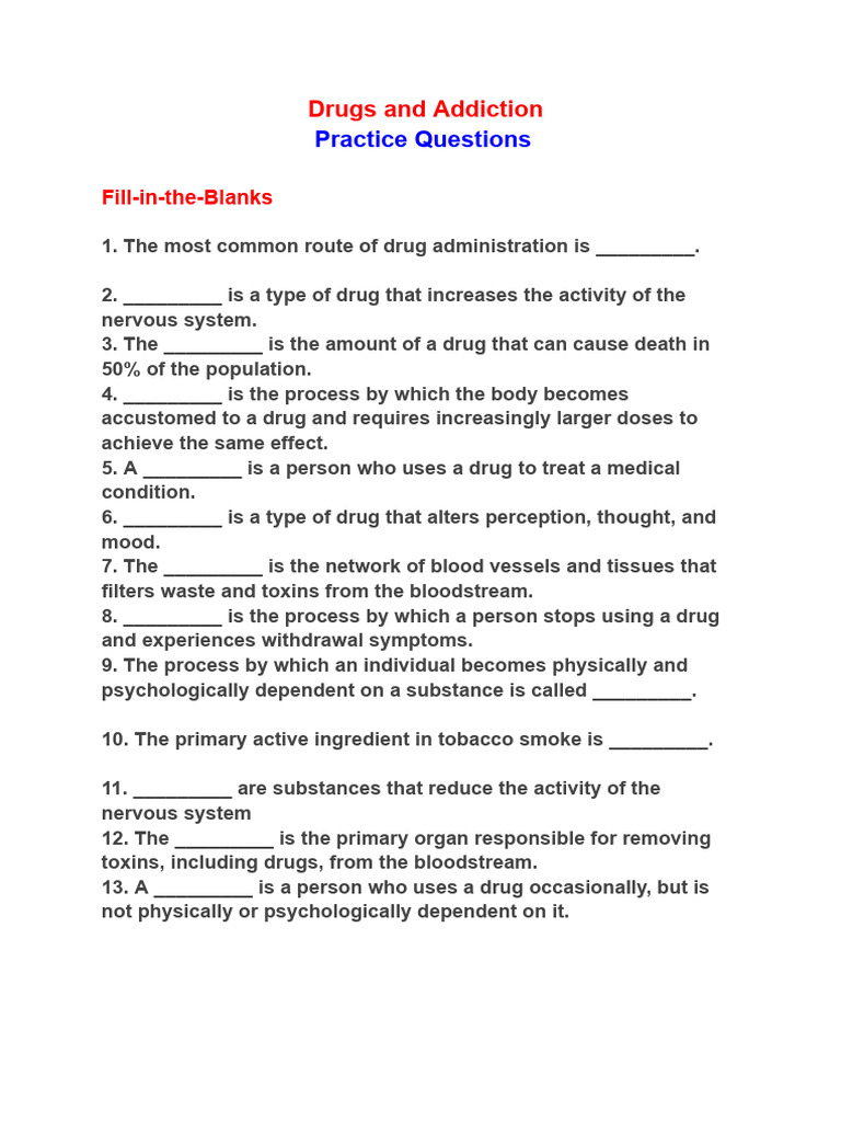 Drugs and Addiction Quiz Prep | PDF