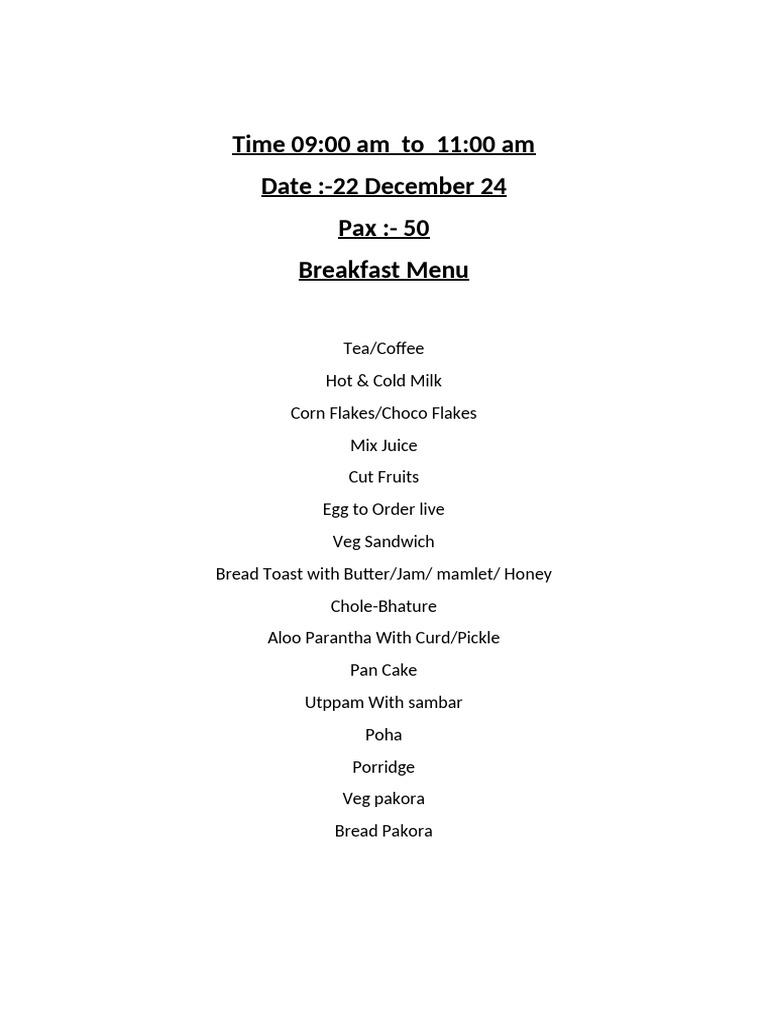 Breakfast Menu | PDF