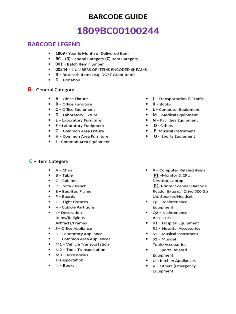 BARCODE Legend Updated (1) | PDF | Computer Hardware | Computing