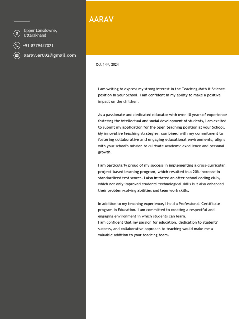 CoverLetter | PDF | Behavior Modification | Learning