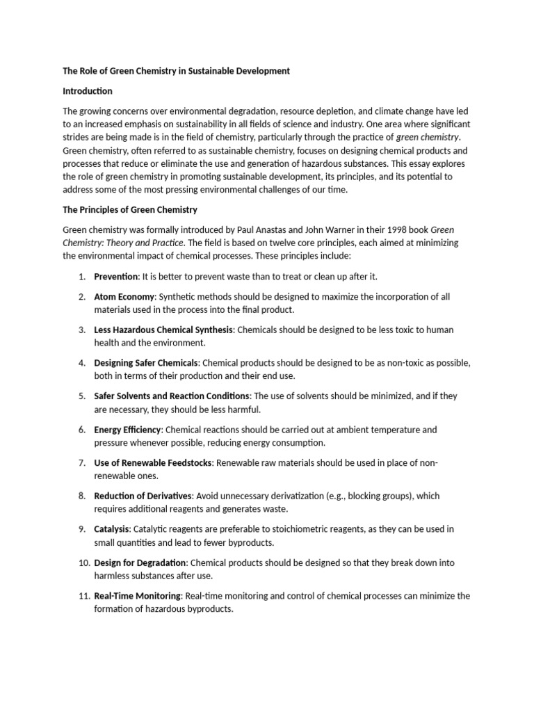 Green Chemistry's Impact on Sustainability | PDF | Green Chemistry ...