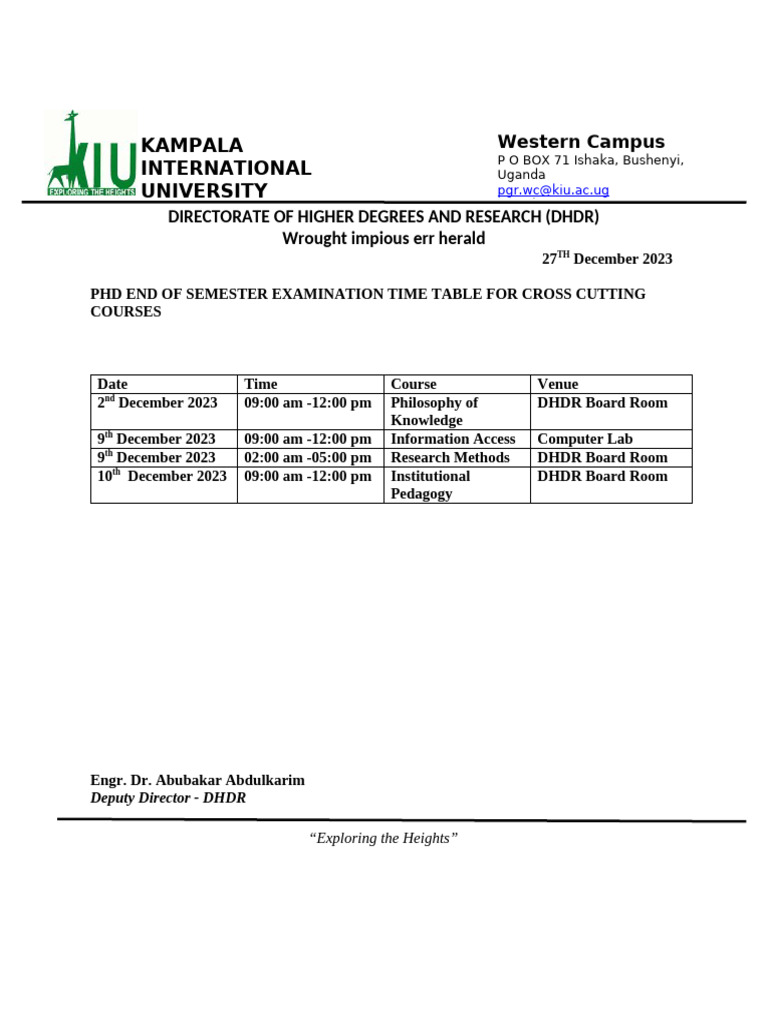 Time table PG DEC2023 | PDF