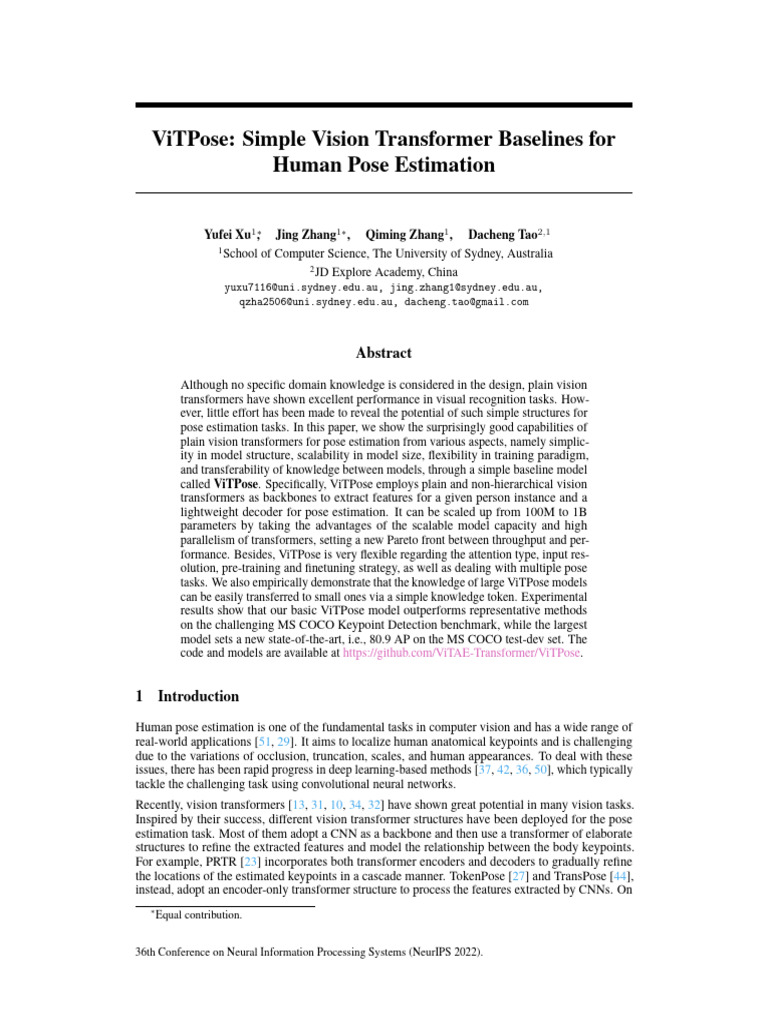 NeurIPS 2022 Vitpose Simple Vision Transformer Baselines For Human Pose Estimation Paper ...