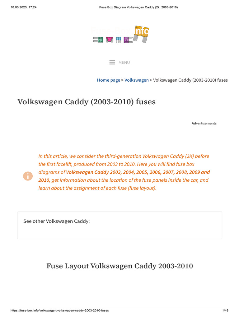 Fuse Box Diagram Volkswagen Caddy (2k 2003-2010) | PDF | Fuel Injection ...