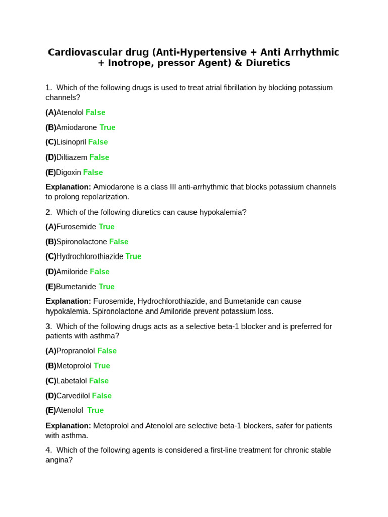 Cardiovascular Drug (Anti-Hypertensive + Anti Arrhythmic + Inotrope ...