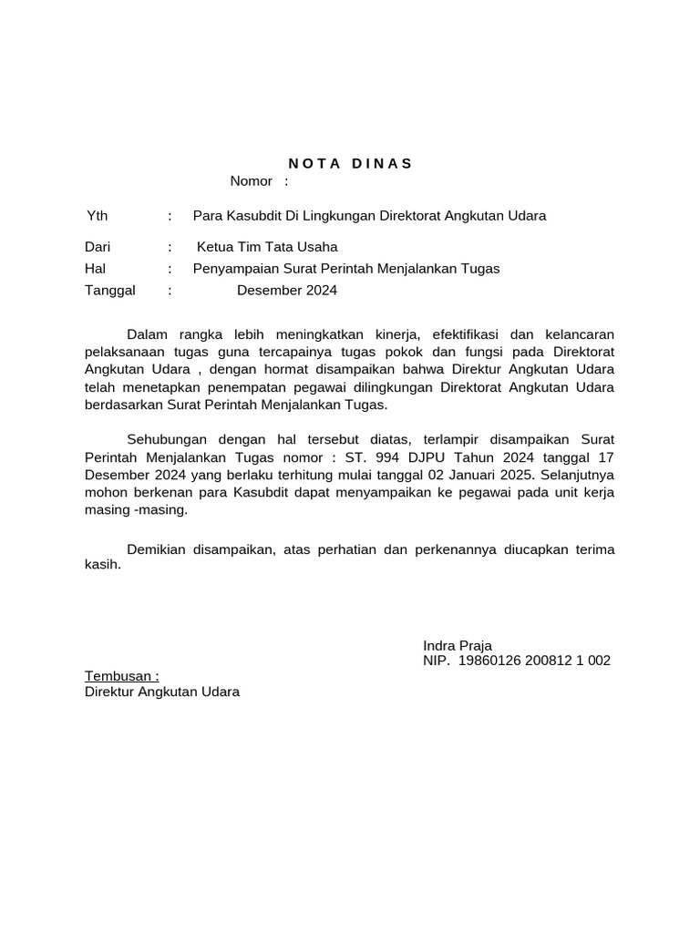 Nota Dinas Penempatan Pegawai 2024 | PDF
