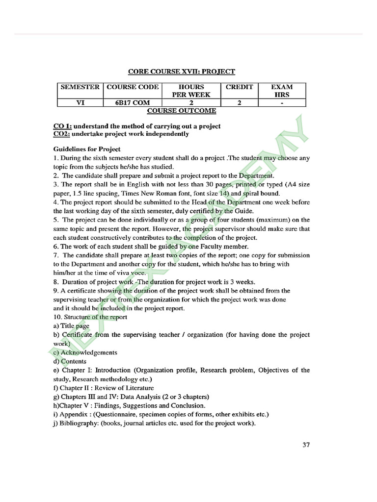 PROJECT GUIDELINES BCom | PDF | Evaluation | Thesis