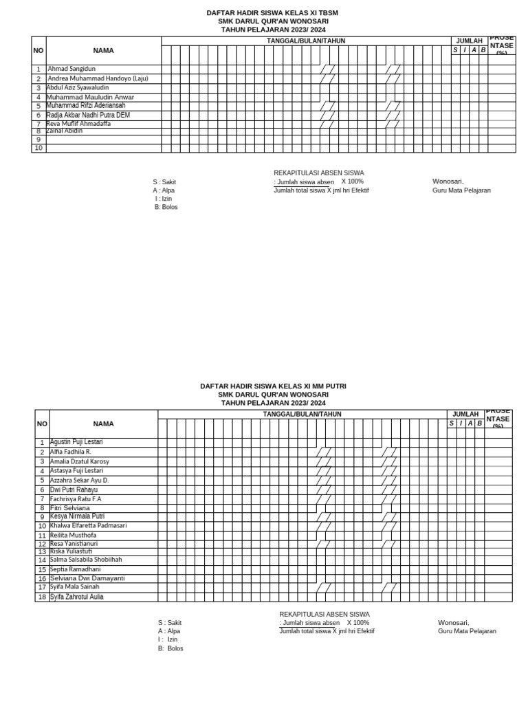ABSEN SMK 2024 2025-Fix | PDF