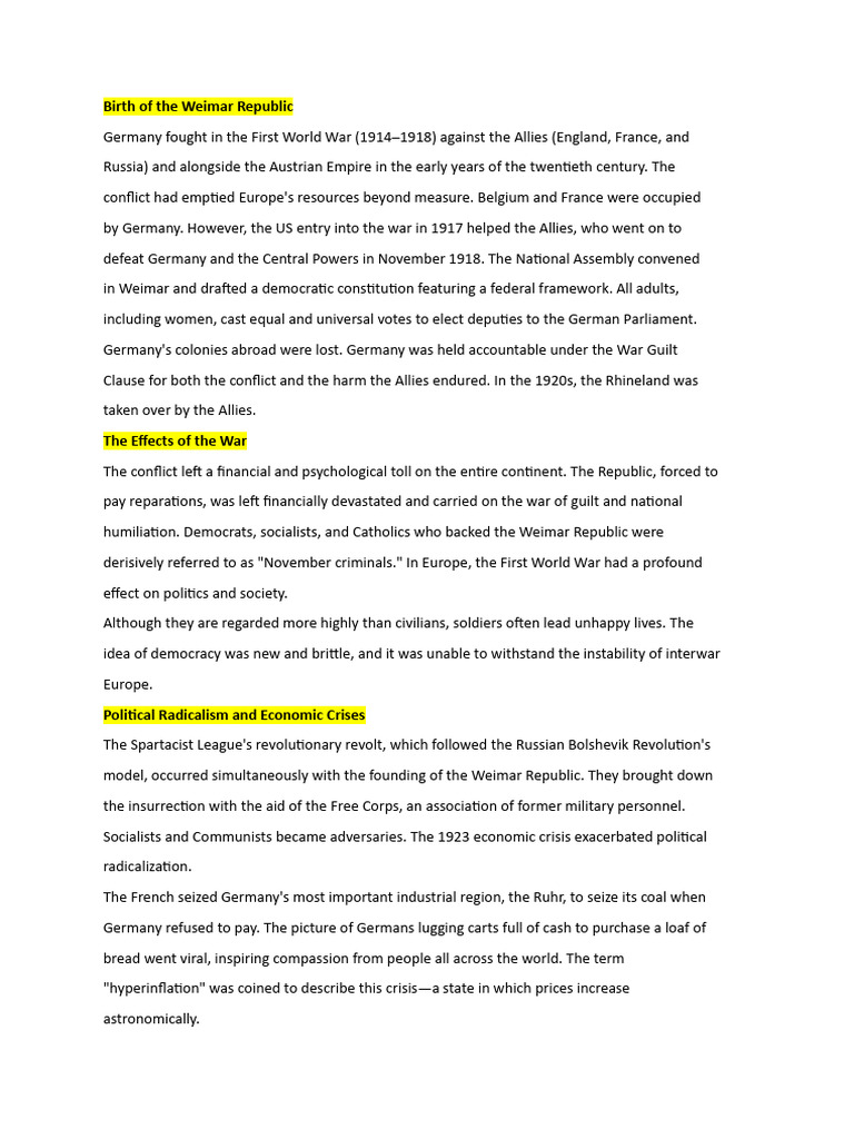 Nazism and The Rise of Hitler Notes | PDF | Weimar Republic | Nazi Germany